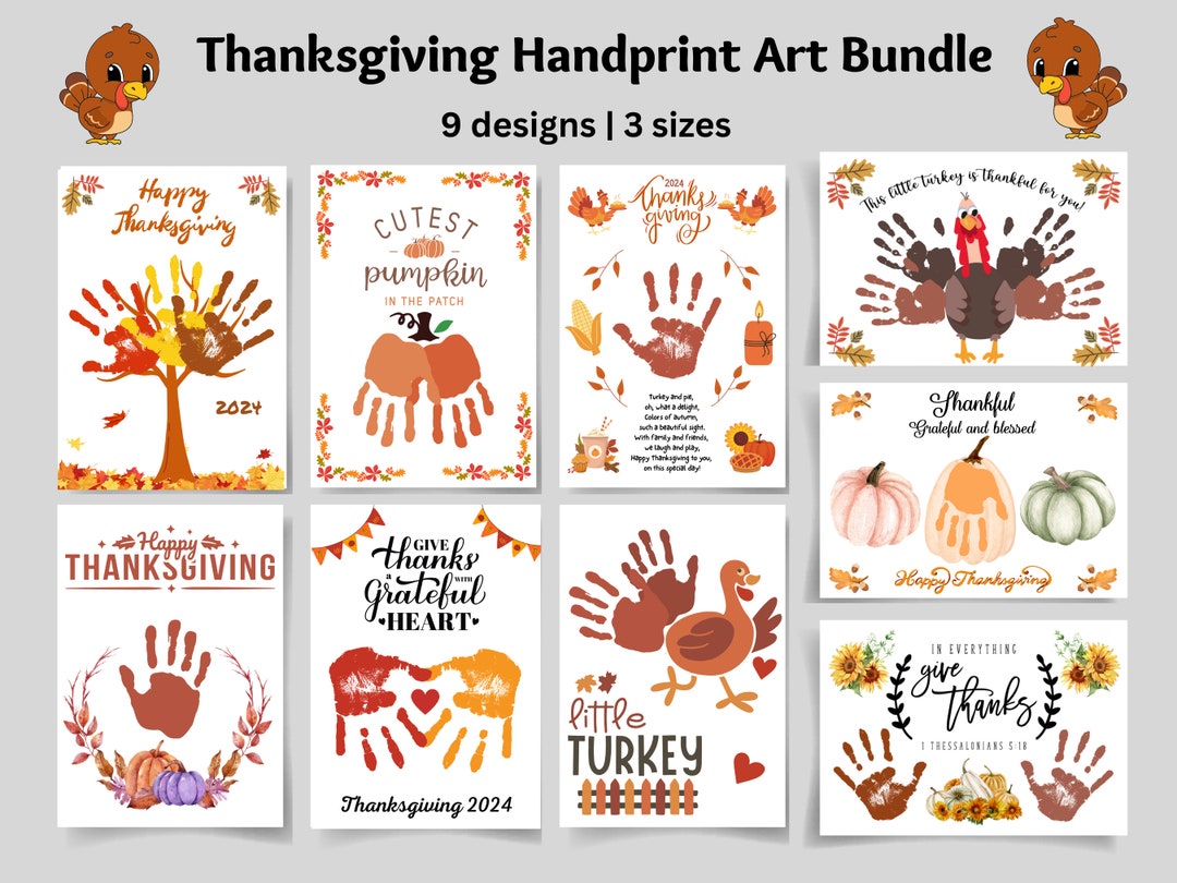Thanksgiving Handprint Art Bundle, Handprint Craft, Printable, Turkey ...