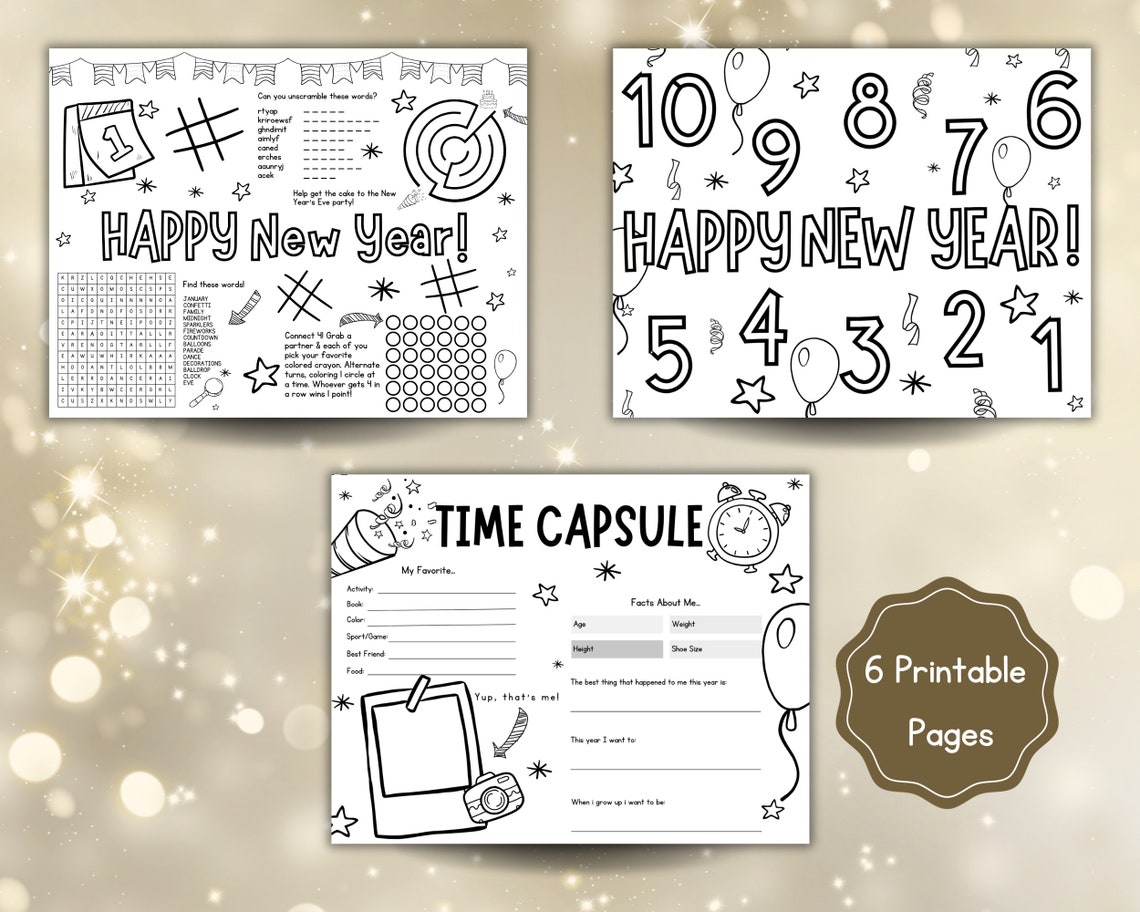 Printable New Years Activity Placemat, New Year's Coloring Pages, Kids ...