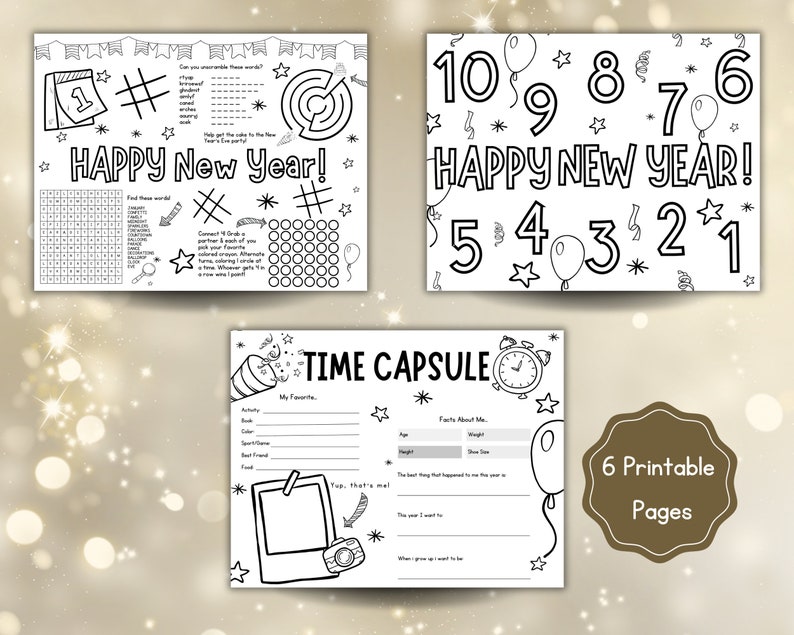 Printable New Years Activity Placemat, New Year's Coloring Pages, Kids ...