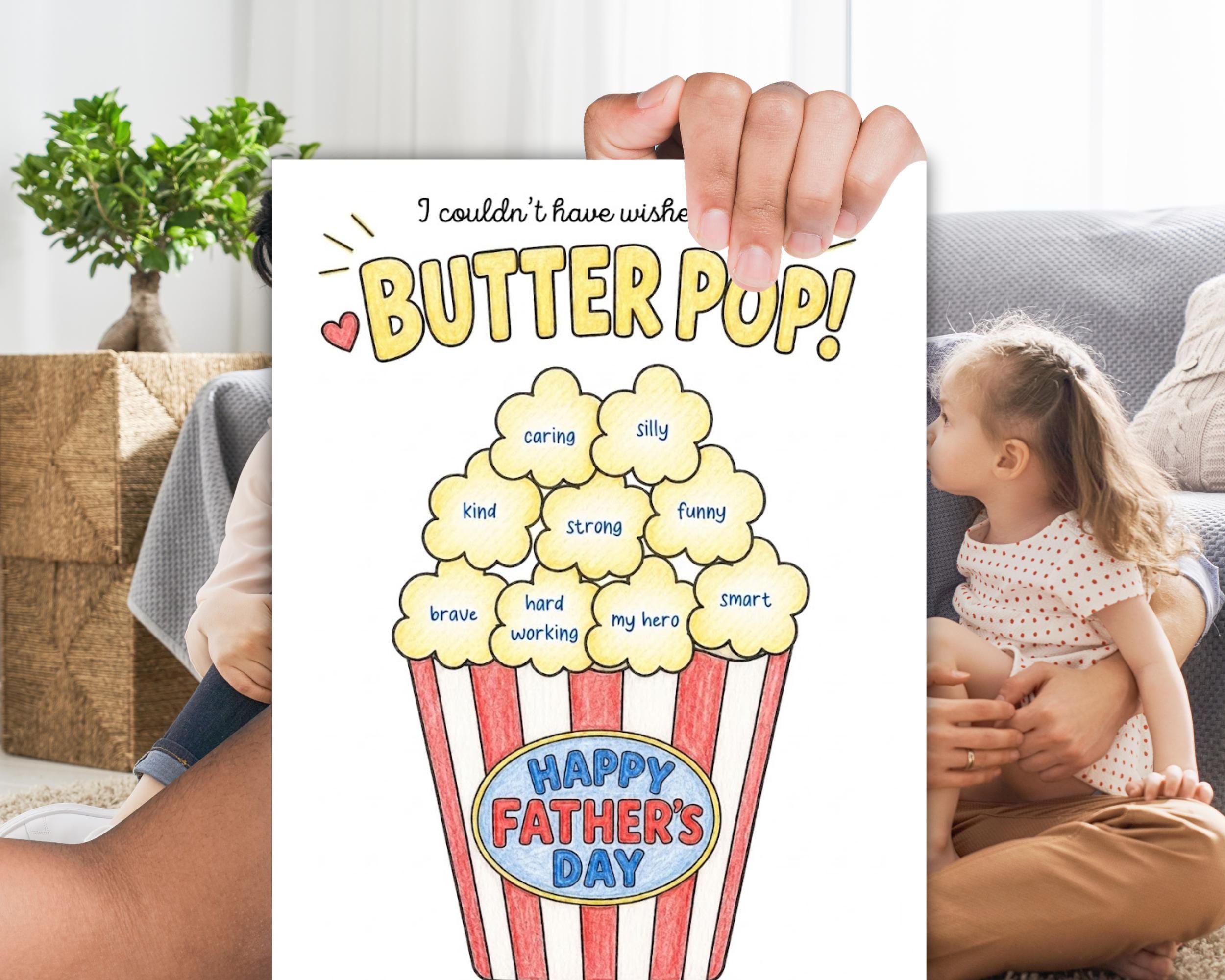 Father's Day Popcorn Craft Printable, Fathers Day Coloring Card, Butter ...