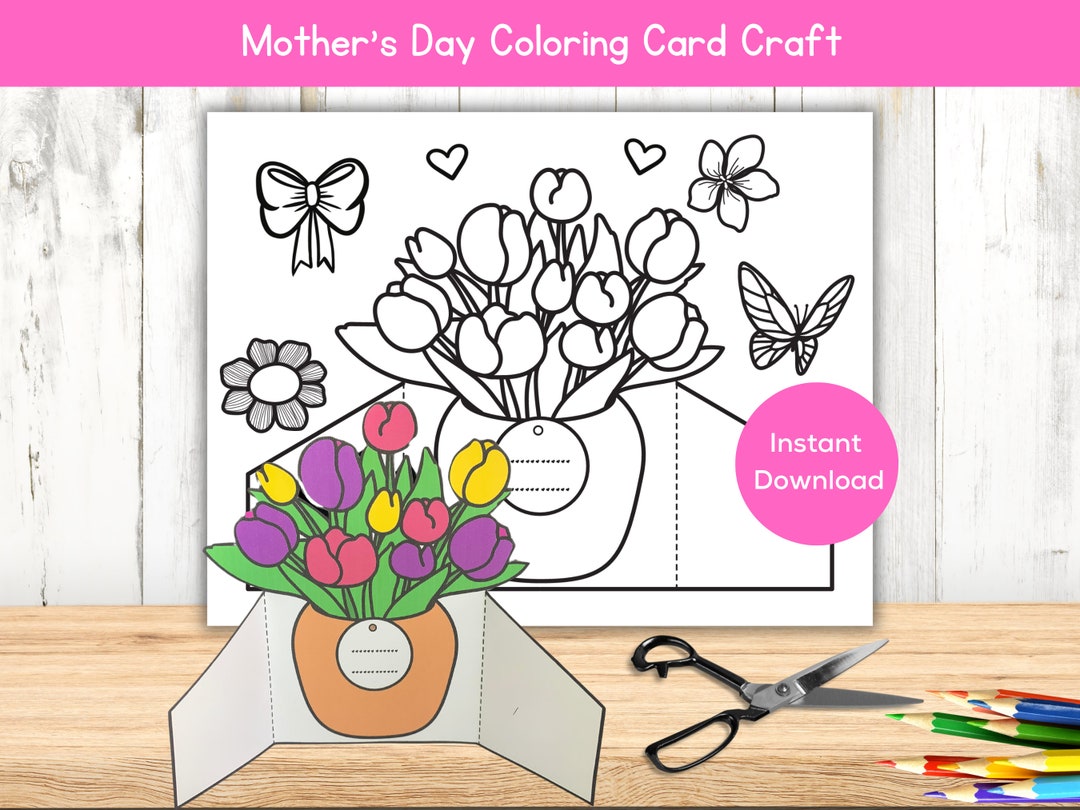 Printable Mother's Day Coloring Card, Homemade Card for Mom Grandma ...