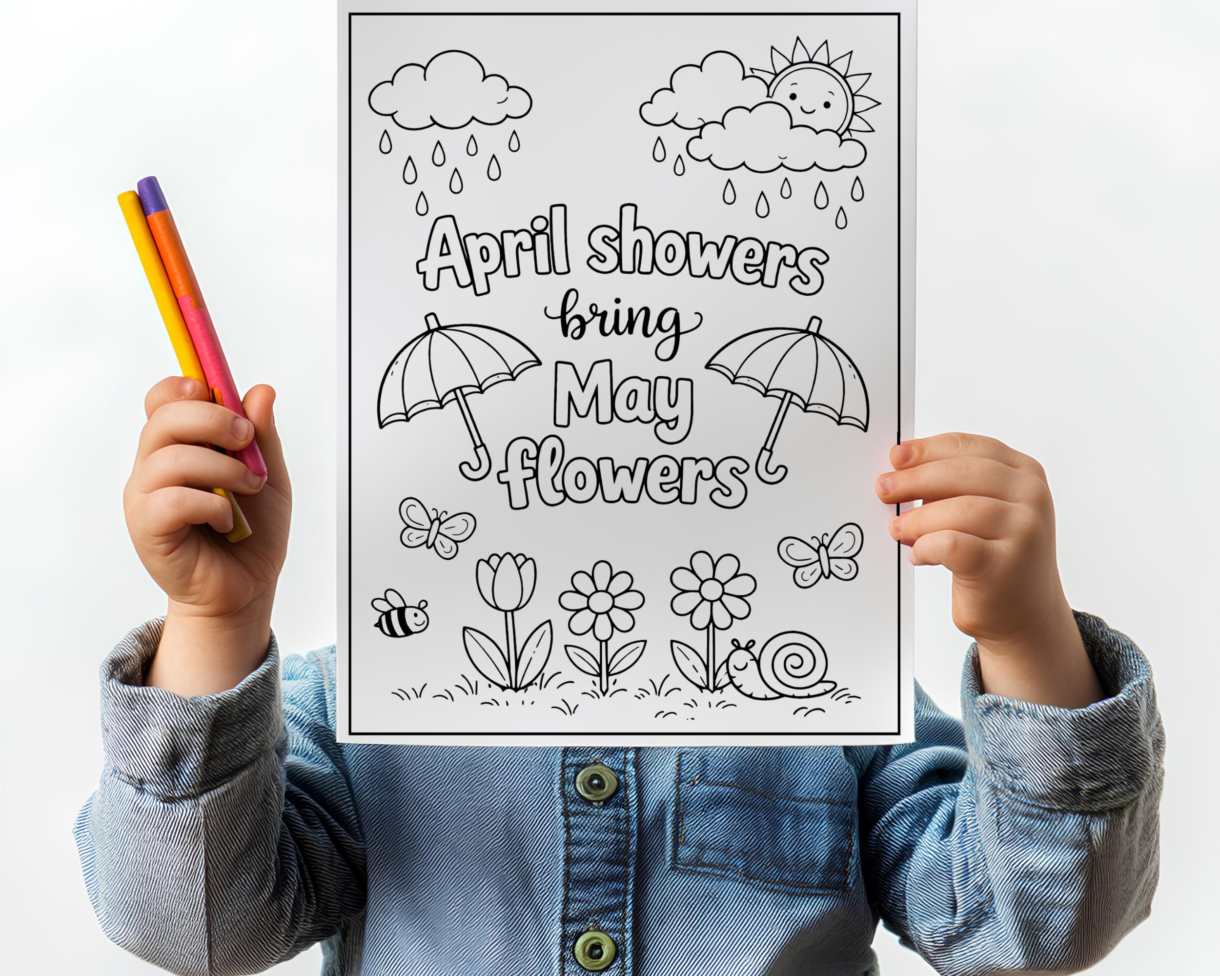 April Showers Bring May Flowers Coloring Page, Spring Coloring Sheet ...