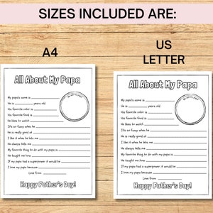 All About My PAPA, Printable, Father's Day, Gift for Grandfather, I ...