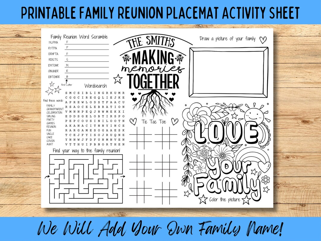 Printable Family Reunion Coloring Placemat for Kids Family - Etsy