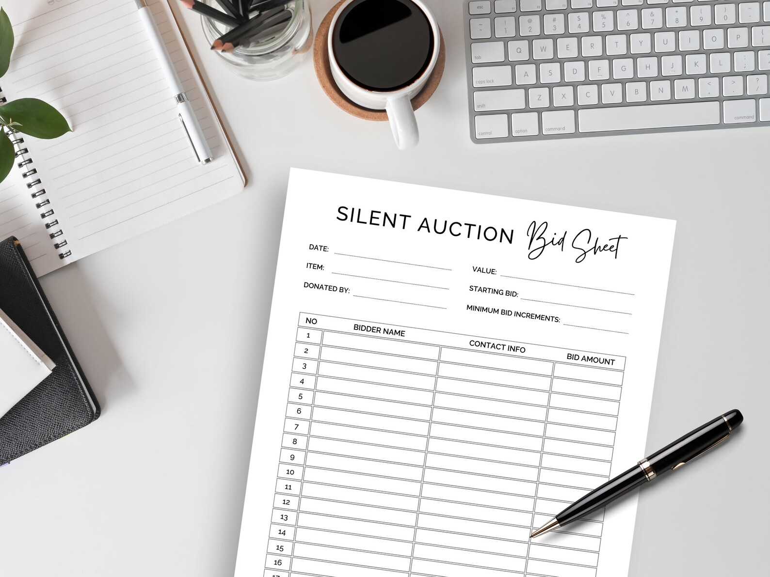 Silent Auction Bid Sheet Printable, Bidding Sheet for Fundraiser Events ...