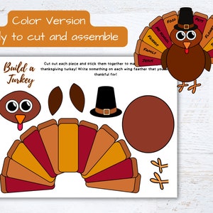 Build A Turkey Craft for Kids, Thankful Turkey, Printable Thanksgiving ...
