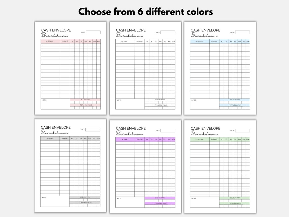 Cash Envelope Breakdown Printable Cash Tracker Template Cash - Etsy