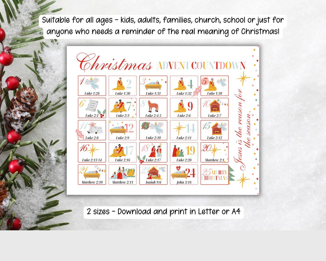 Scripture Advent Calendar Countdown, Christmas Calendar Bible Verses ...