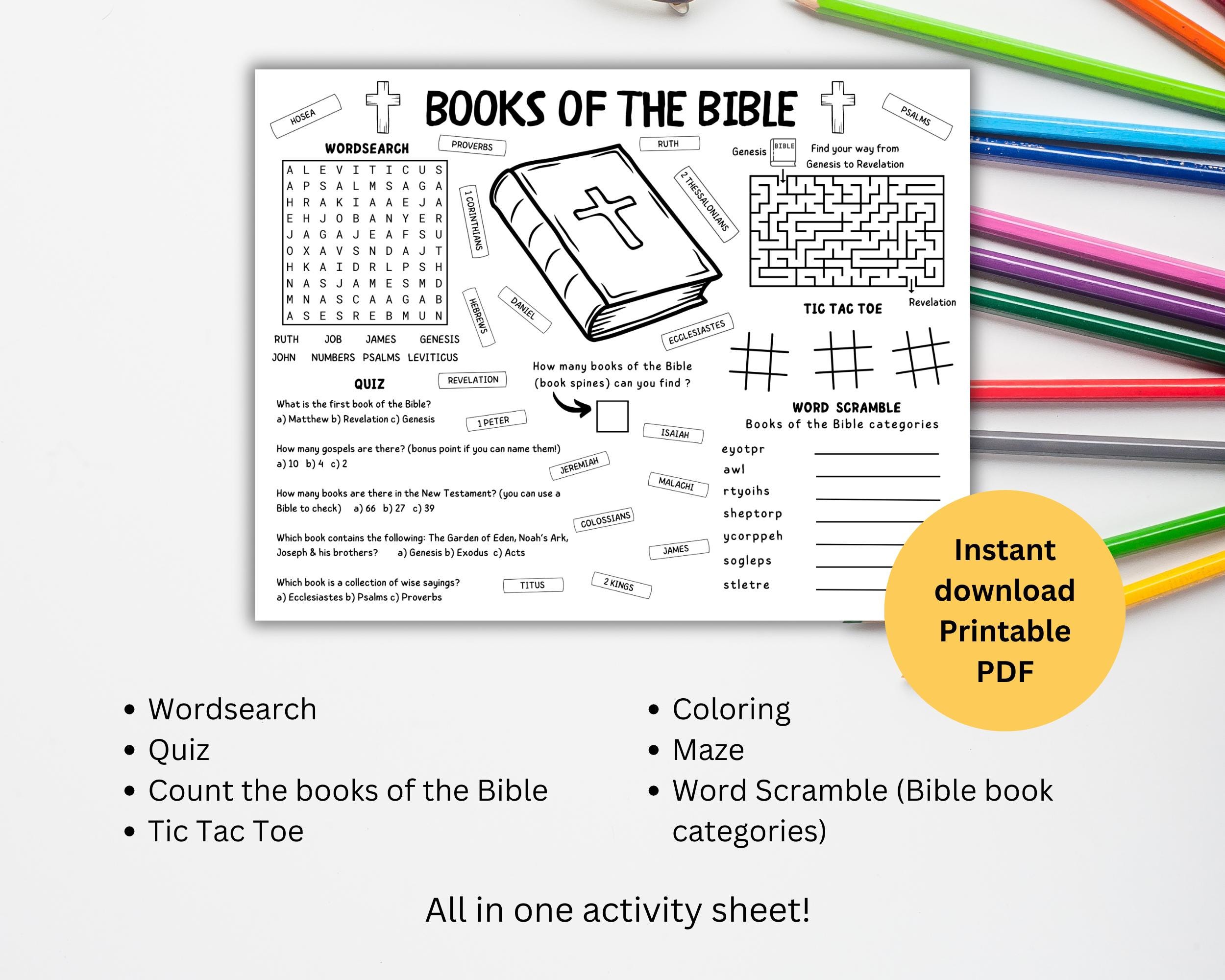 Books of the Bible Activity Placemat, Coloring Page for Kids, Books of ...