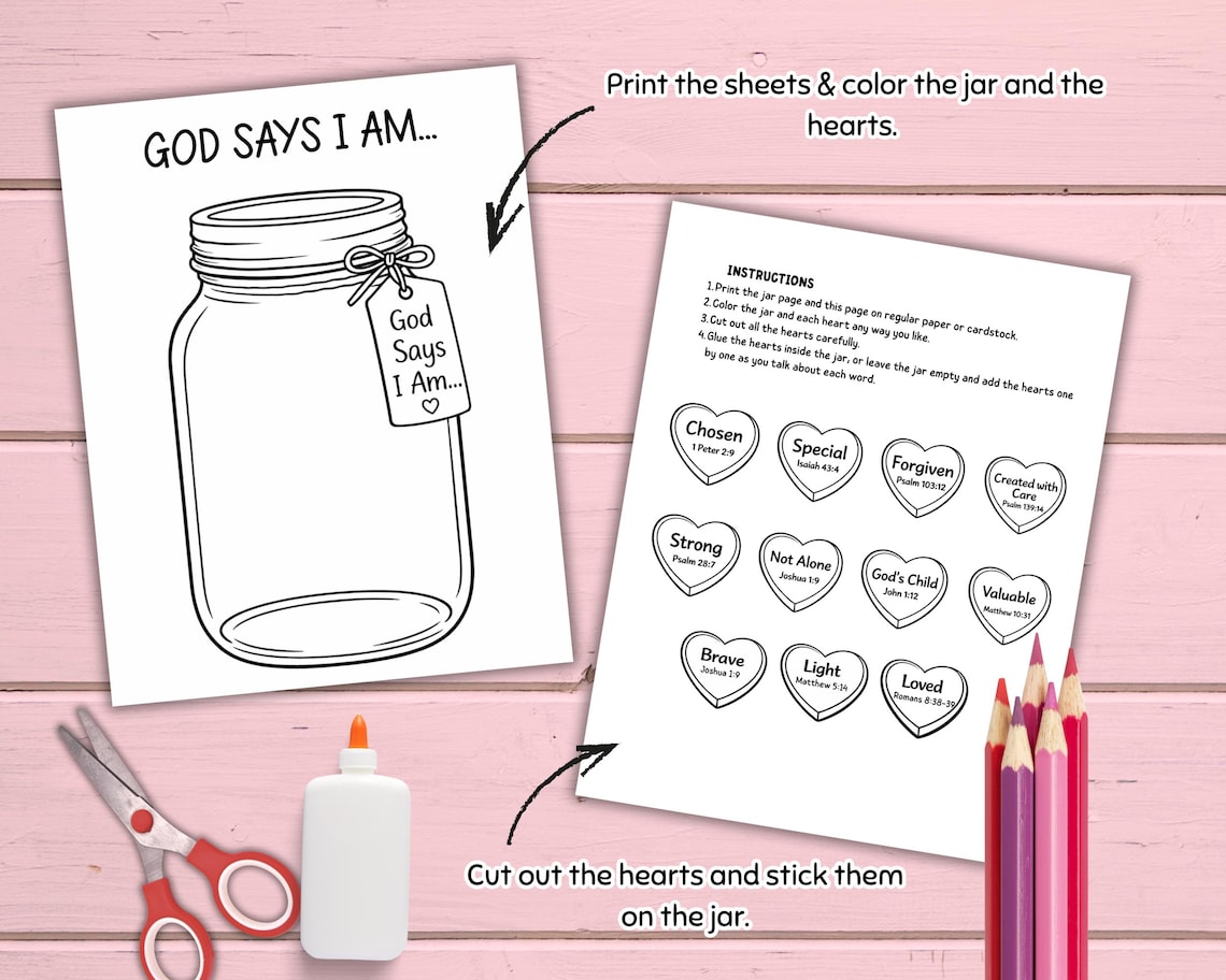 God Says I Am Candy Jar Coloring Craft Printable, Kids Identity in ...