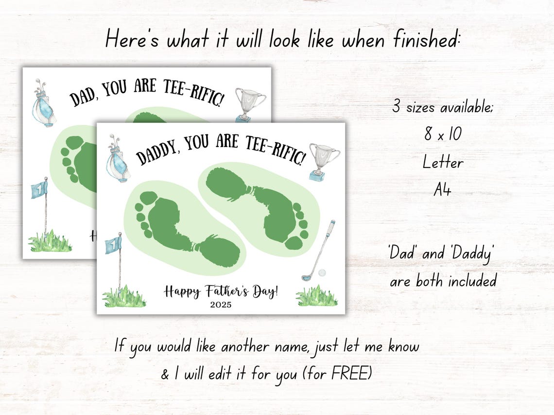 Father's Day Golf Handprint Footprint Art, Printable Craft, Father's ...