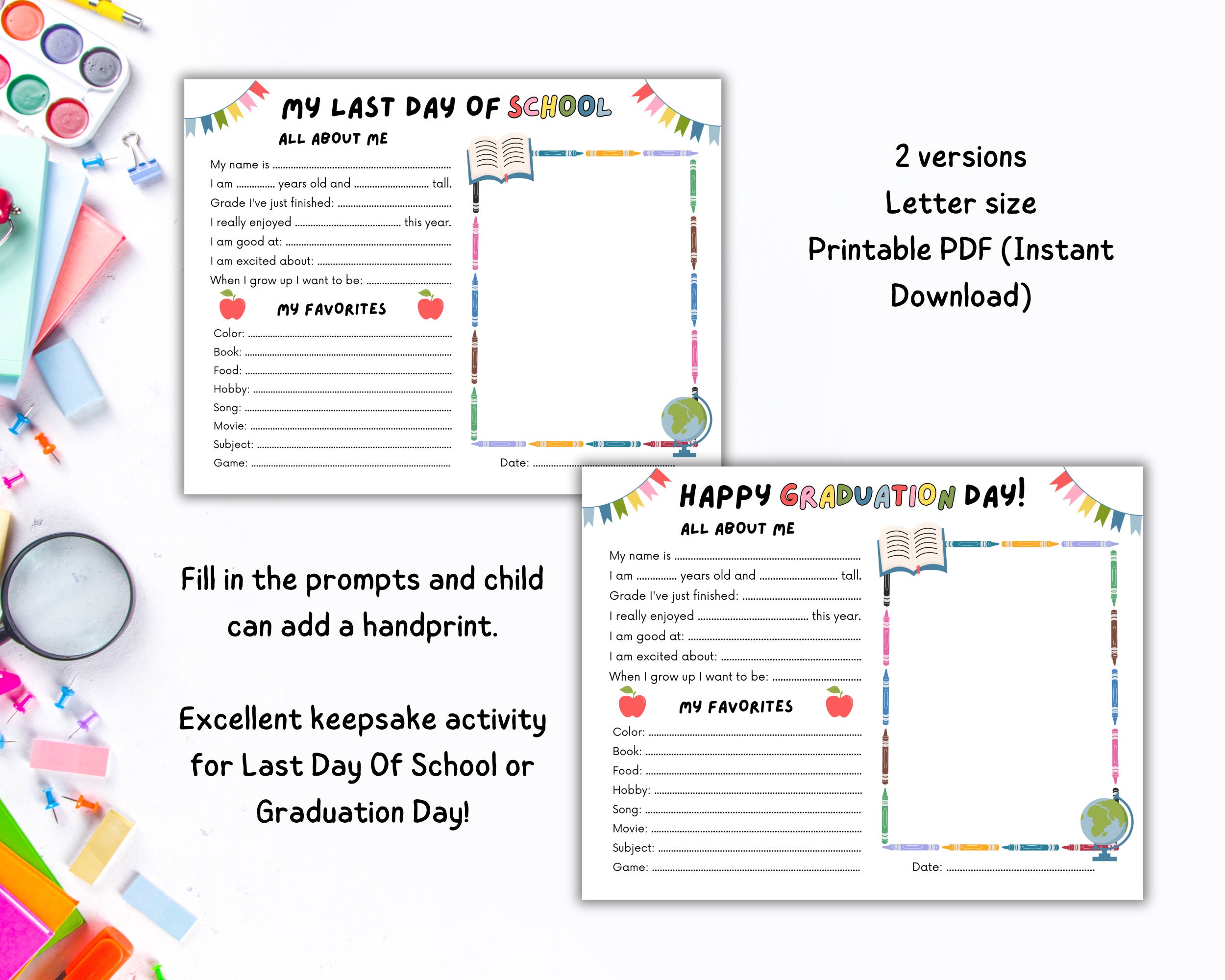 Last Day of School Printable, Handprint Art Craft, End of School Year ...