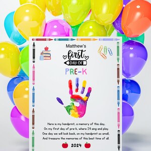 Editable First Day of Pre-k Handprint Art, First Day of School ...