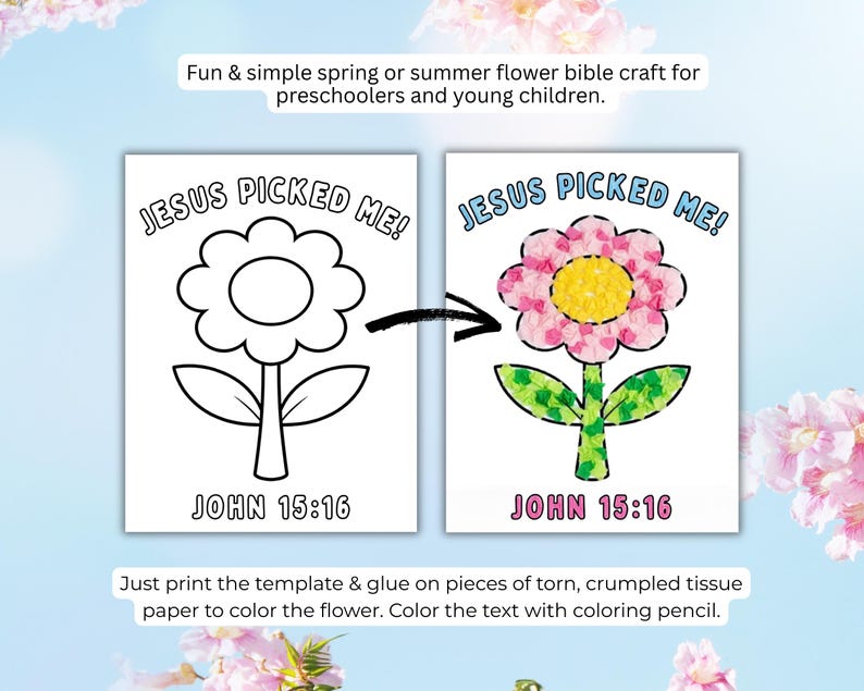 Spring Torn Paper Craft Printable, Spring Bible Craft, Preschool Flower ...