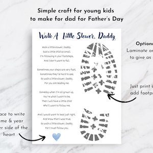 Walk A Little Slower Daddy Poem, Father's Day Footprint Craft Printable ...