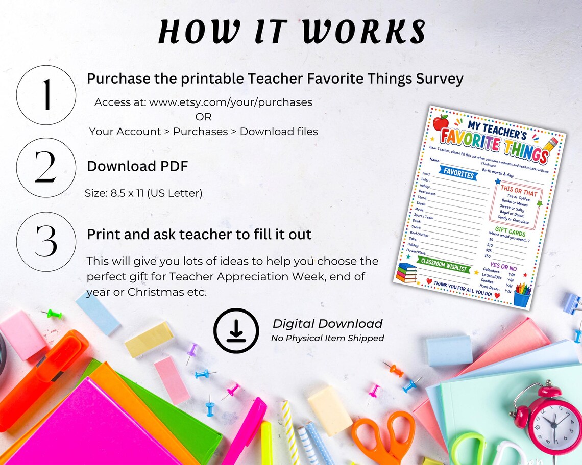 Teacher Favorite Things Questionnaire, Printable Teacher Survey ...