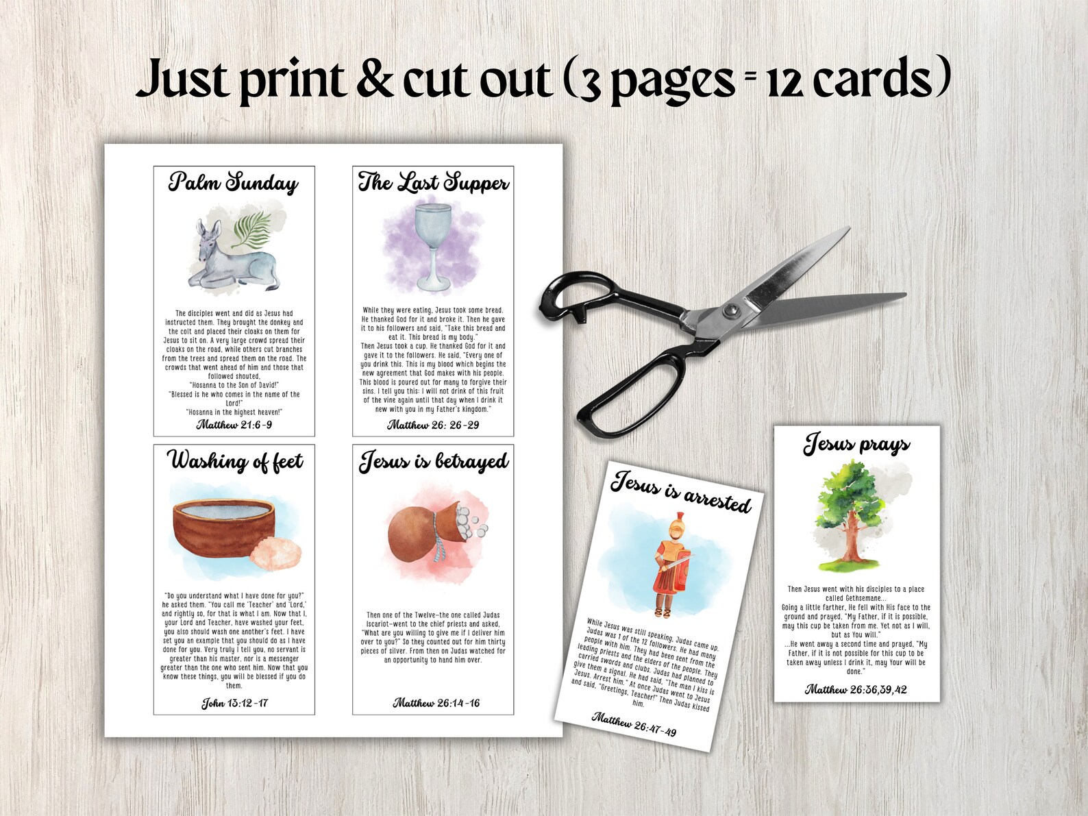 Easter Story Scripture Cards for Kids, Printable Bible Verse Cards ...