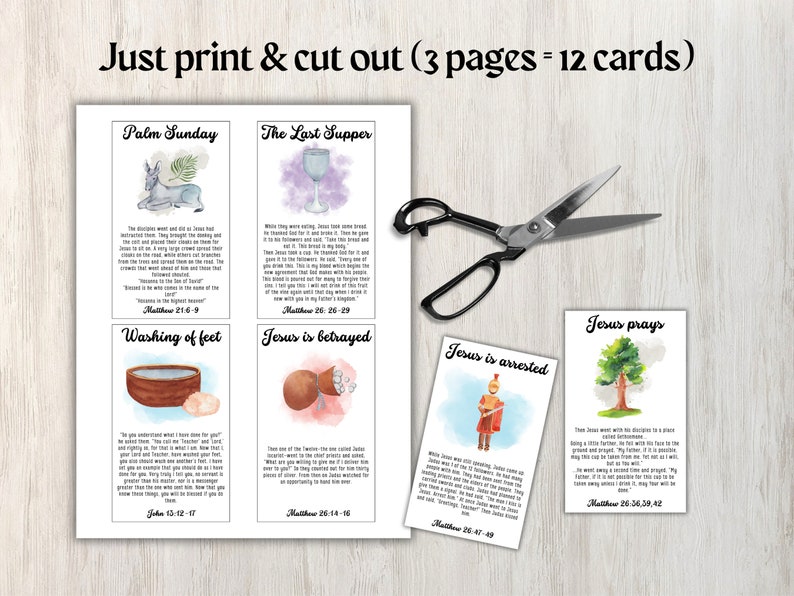 Easter Story Scripture Cards for Kids, Printable Bible Verse Cards ...