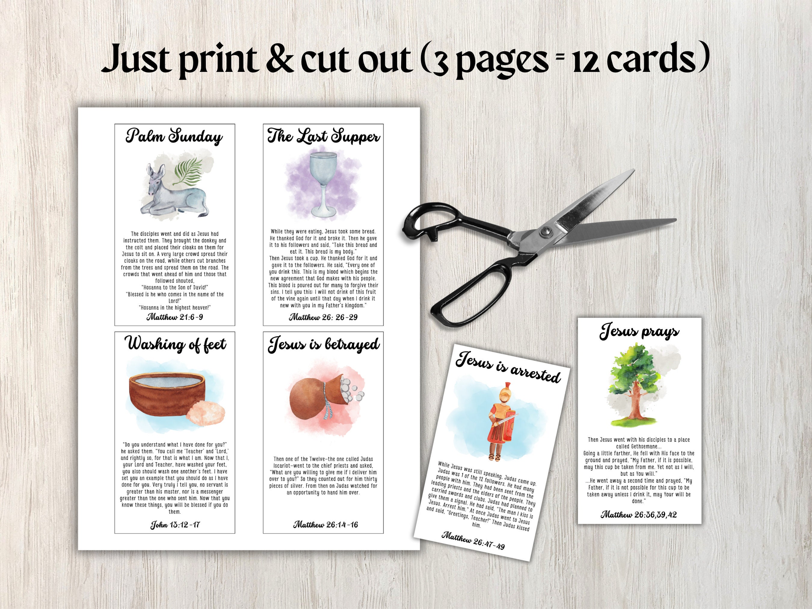 Easter Story Scripture Cards for Kids, Printable Bible Verse Cards ...