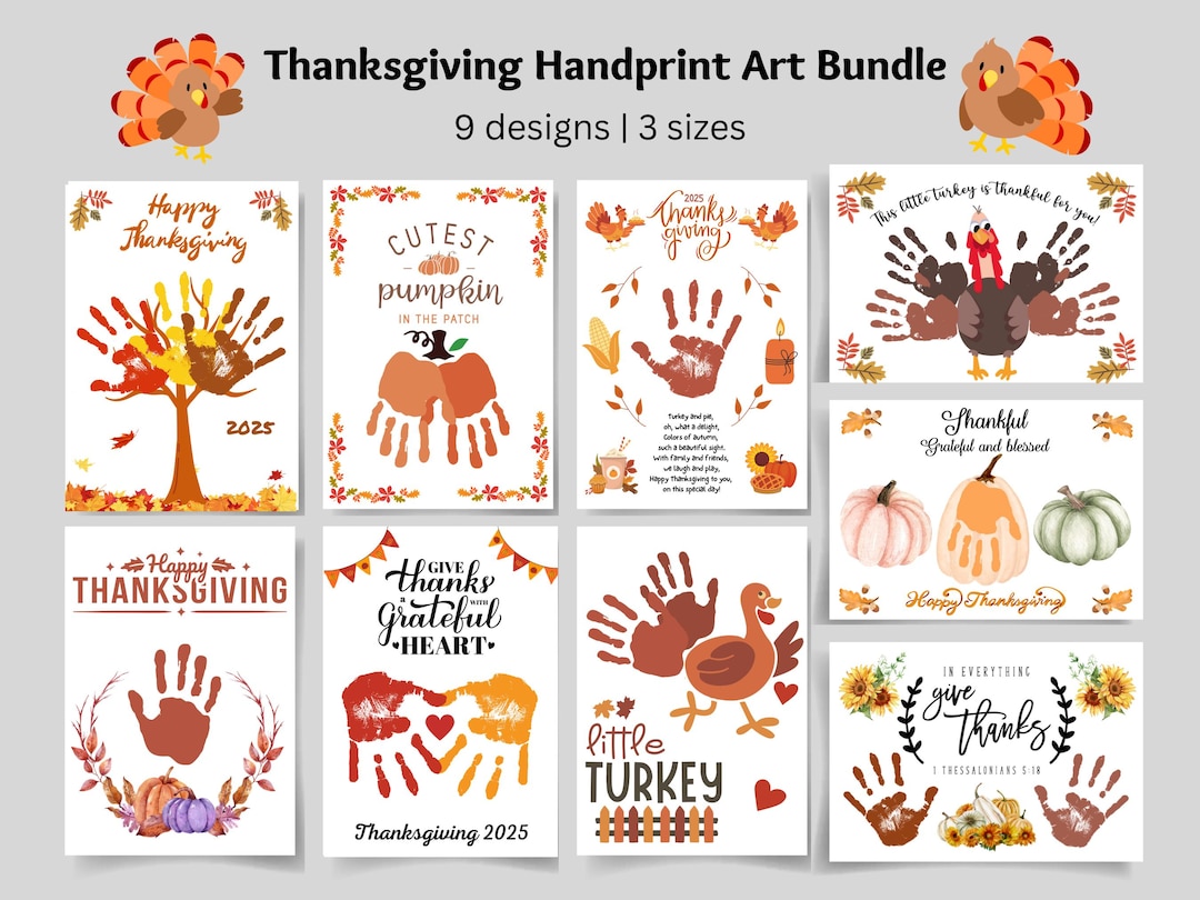 Thanksgiving Handprint Art Bundle, Handprint Craft, Printable, Turkey ...