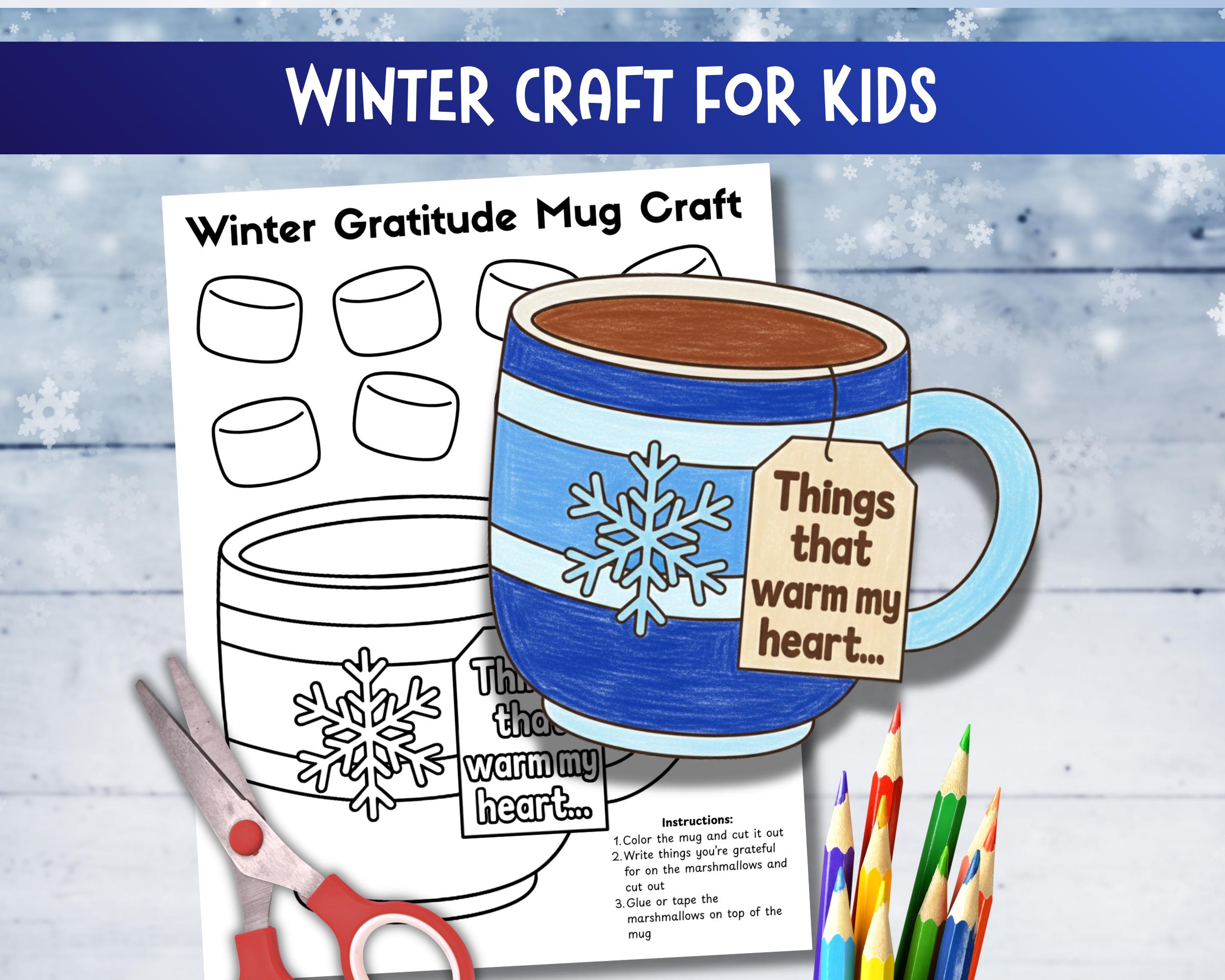 Winter Coloring Craft for Kids, Winter Gratitude Mug Craft Printable ...