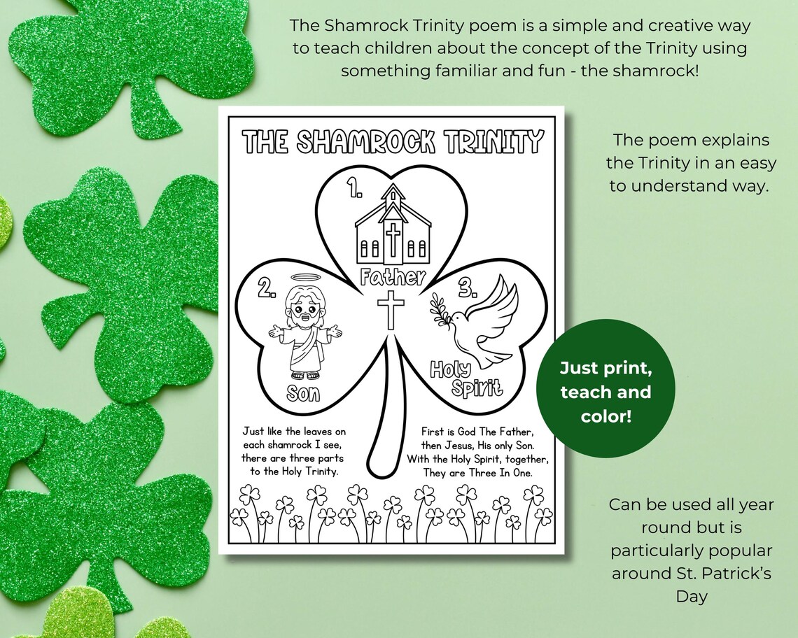 St. Patrick's Day Holy Trinity Coloring Page, Printable Shamrock ...