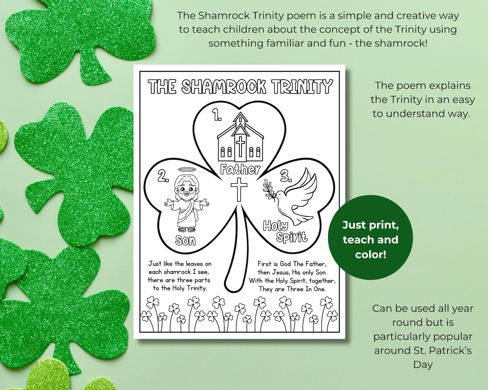St. Patrick's Day Holy Trinity Coloring Page, Printable Shamrock ...