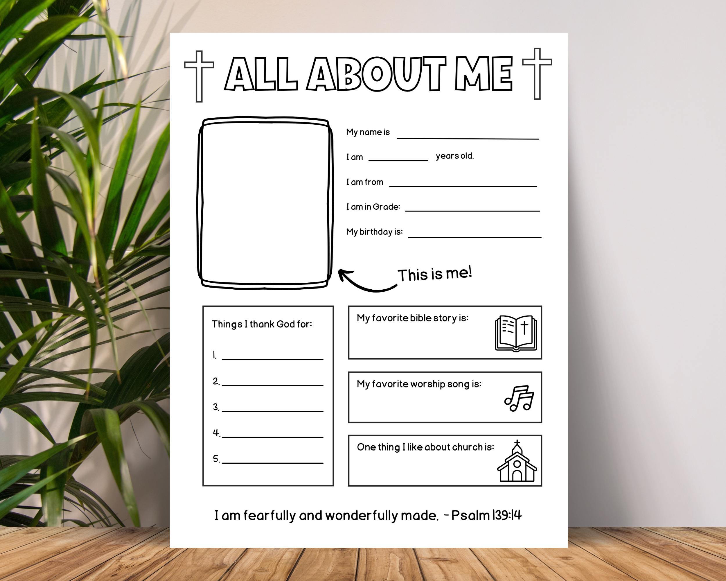 Christian All About Me Printable for Kids, Sunday School Activity, Back ...