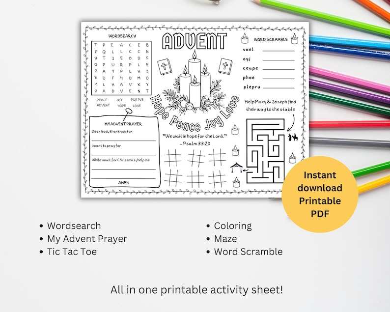 Advent Activity Placemat, Coloring Page Activity for Kids, Christian ...