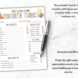 Get to Know You Survey, Teacher Favorite Things List, All About Me ...