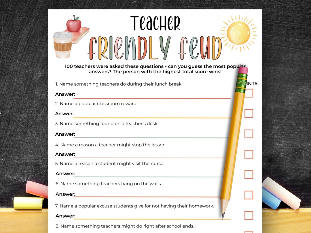 Teacher Friendly Feud Game Printable, Back to School Activity, Teacher ...