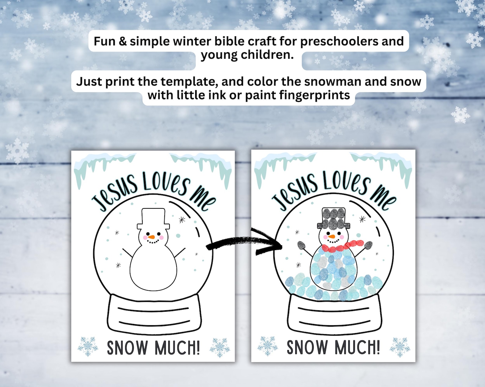 Winter Bible Craft Printable for Kids, Jesus Loves You Snow Much ...
