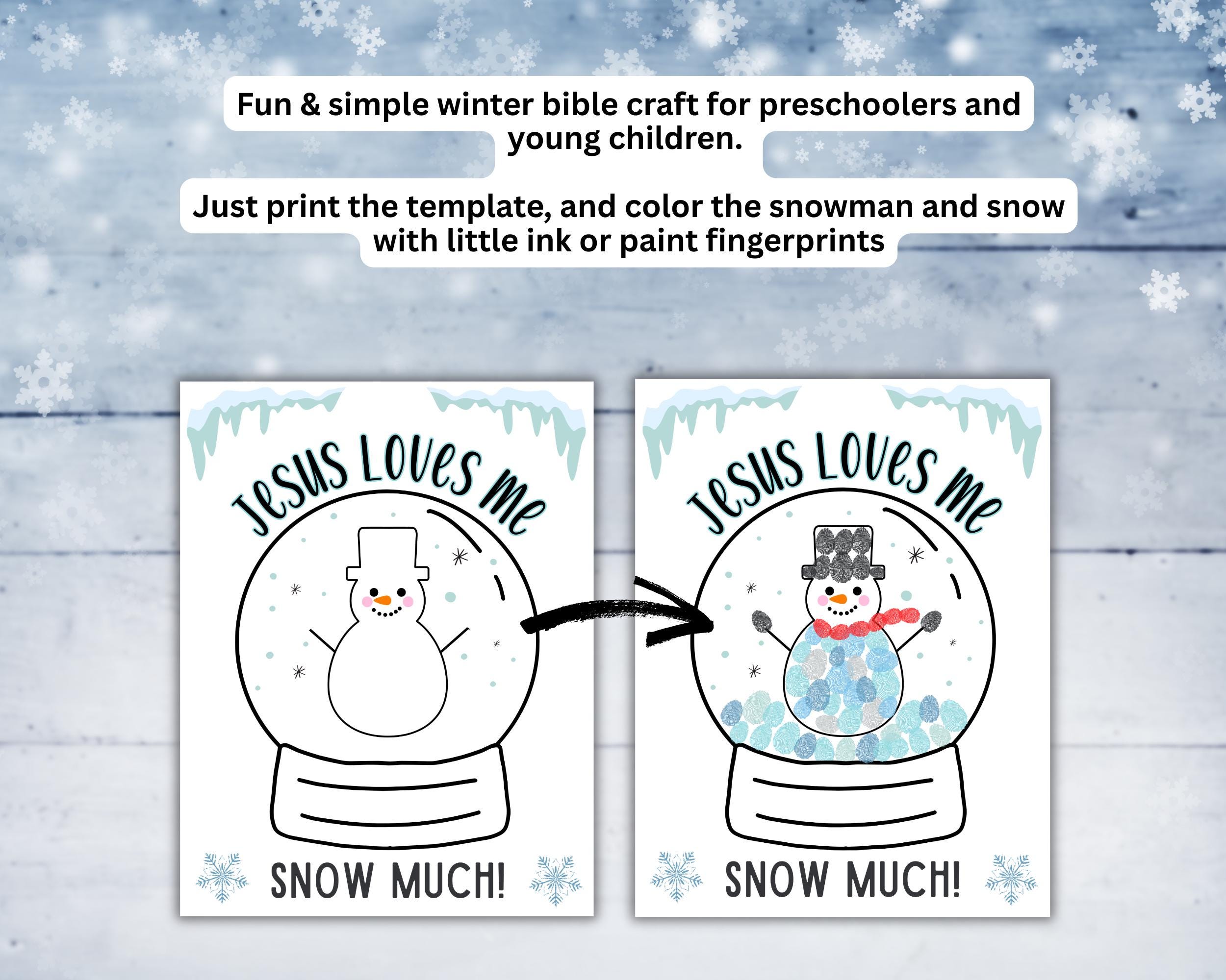 Winter Bible Craft Printable for Kids, Jesus Loves You Snow Much ...