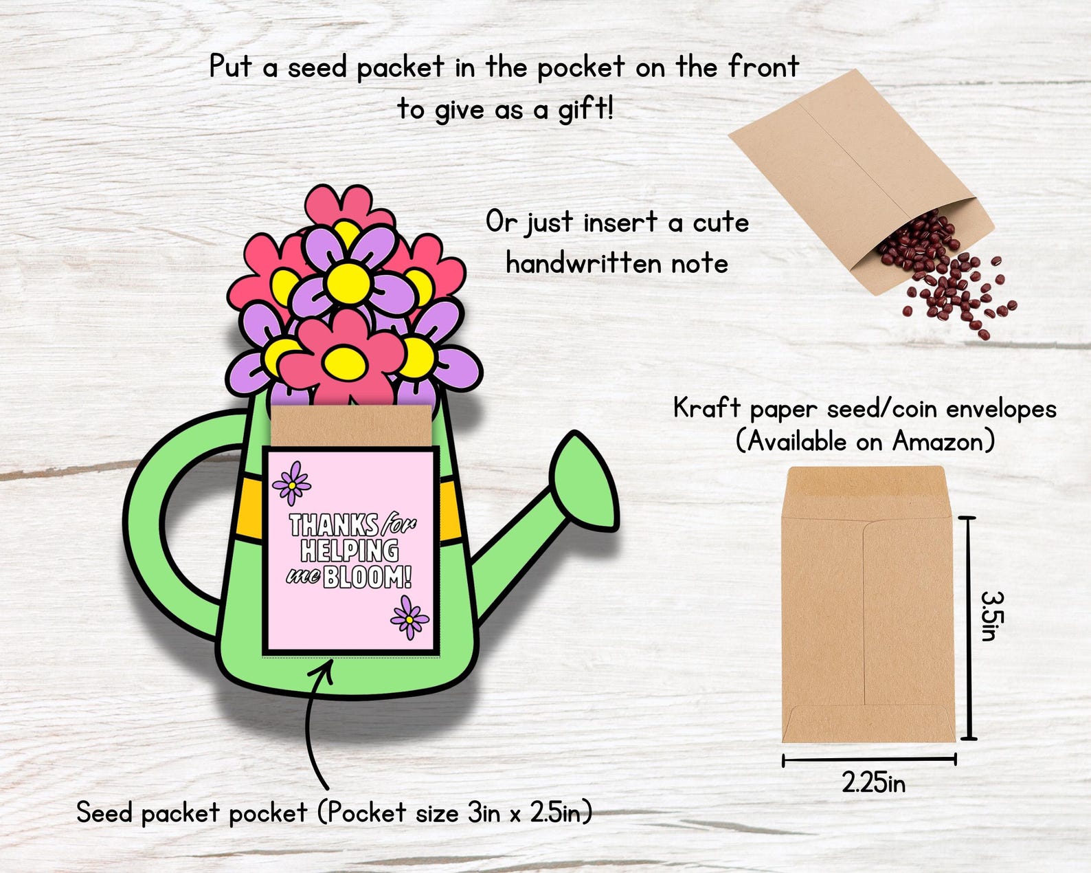 Grandparents Day Craft Printable, Watering Can Seed Packet Gift, Flower ...