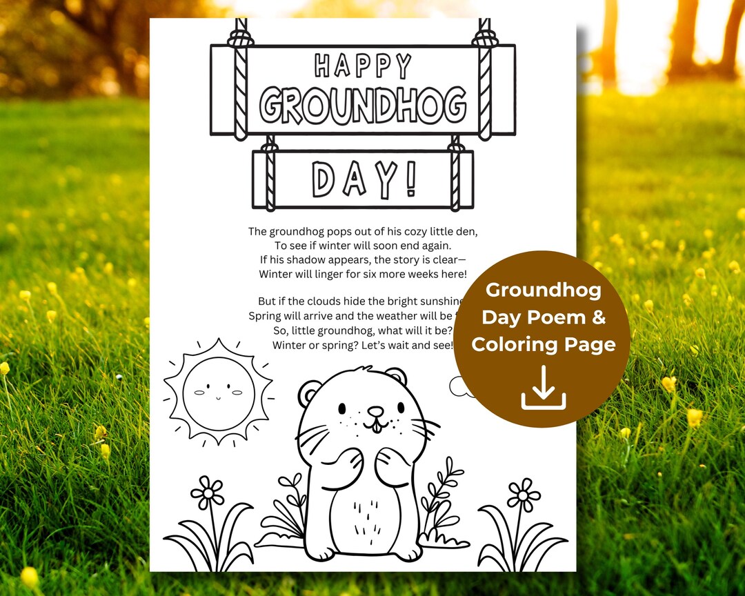 Groundhog Day Coloring Page Printable, Happy Groundhog Day Poem for ...
