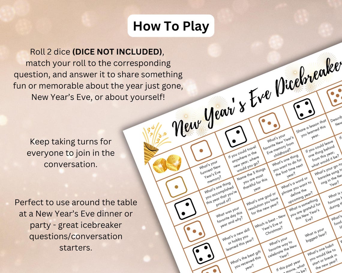 New Year's Eve Icebreaker Questions, Get to Know You Dicebreaker, New ...