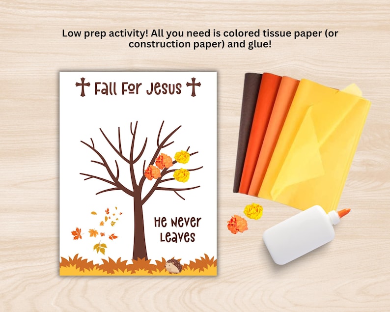 Fall for Jesus Tissue Paper Craft, Fall Bible Craft, Printable Fall ...