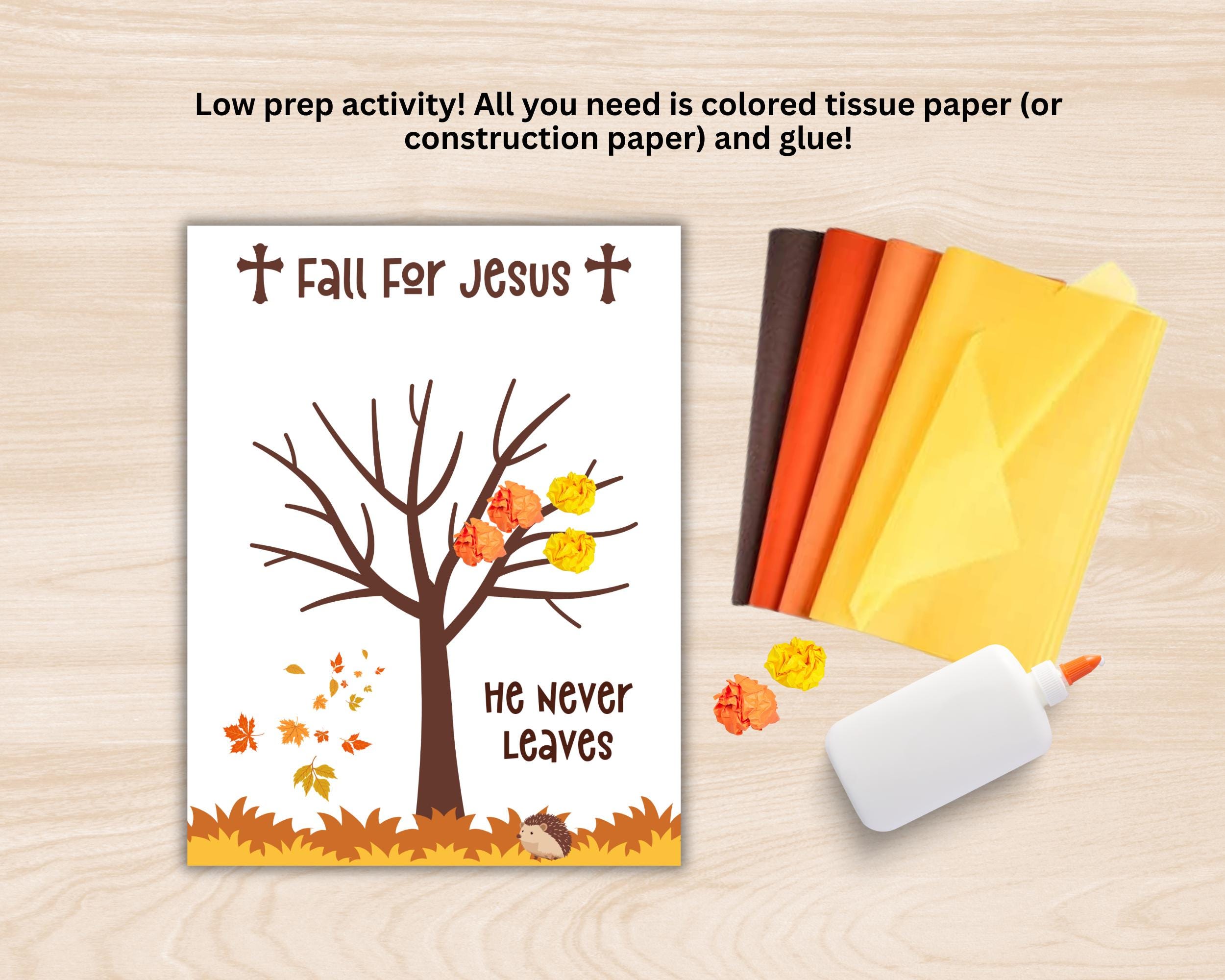 Fall for Jesus Tissue Paper Craft, Fall Bible Craft, Printable Fall Leaves Craft Toddlers Kids ...