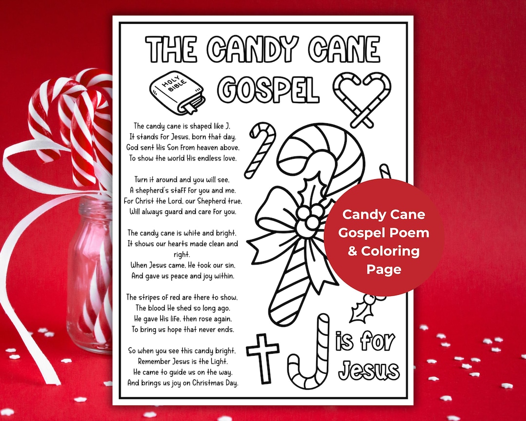 Candy Cane Bible Lesson Coloring Page, Candy Cane Poem Craft, Christmas ...