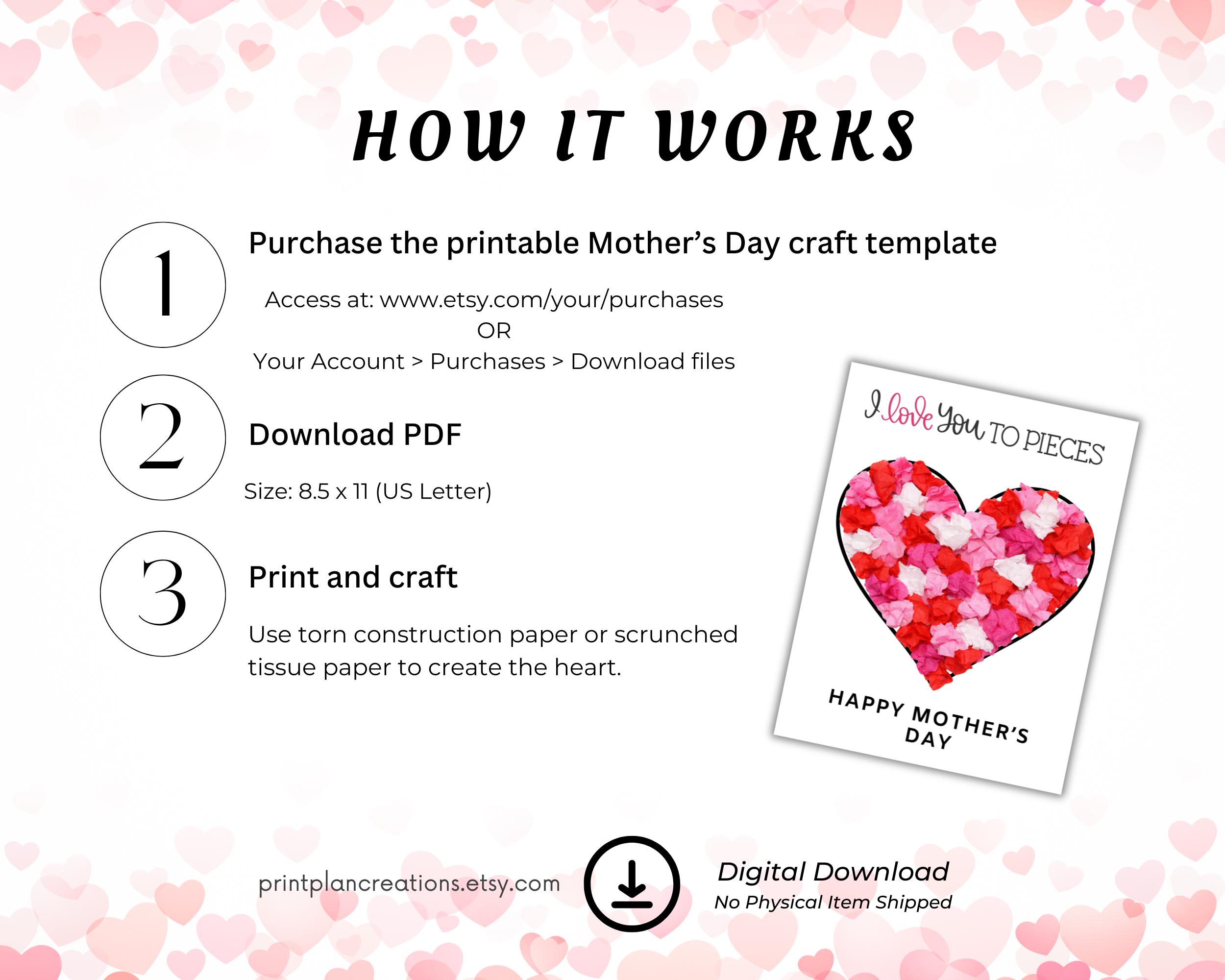 Mother's Day Tissue Paper Craft, Mothers Day Heart Tear Art, Card Gift ...