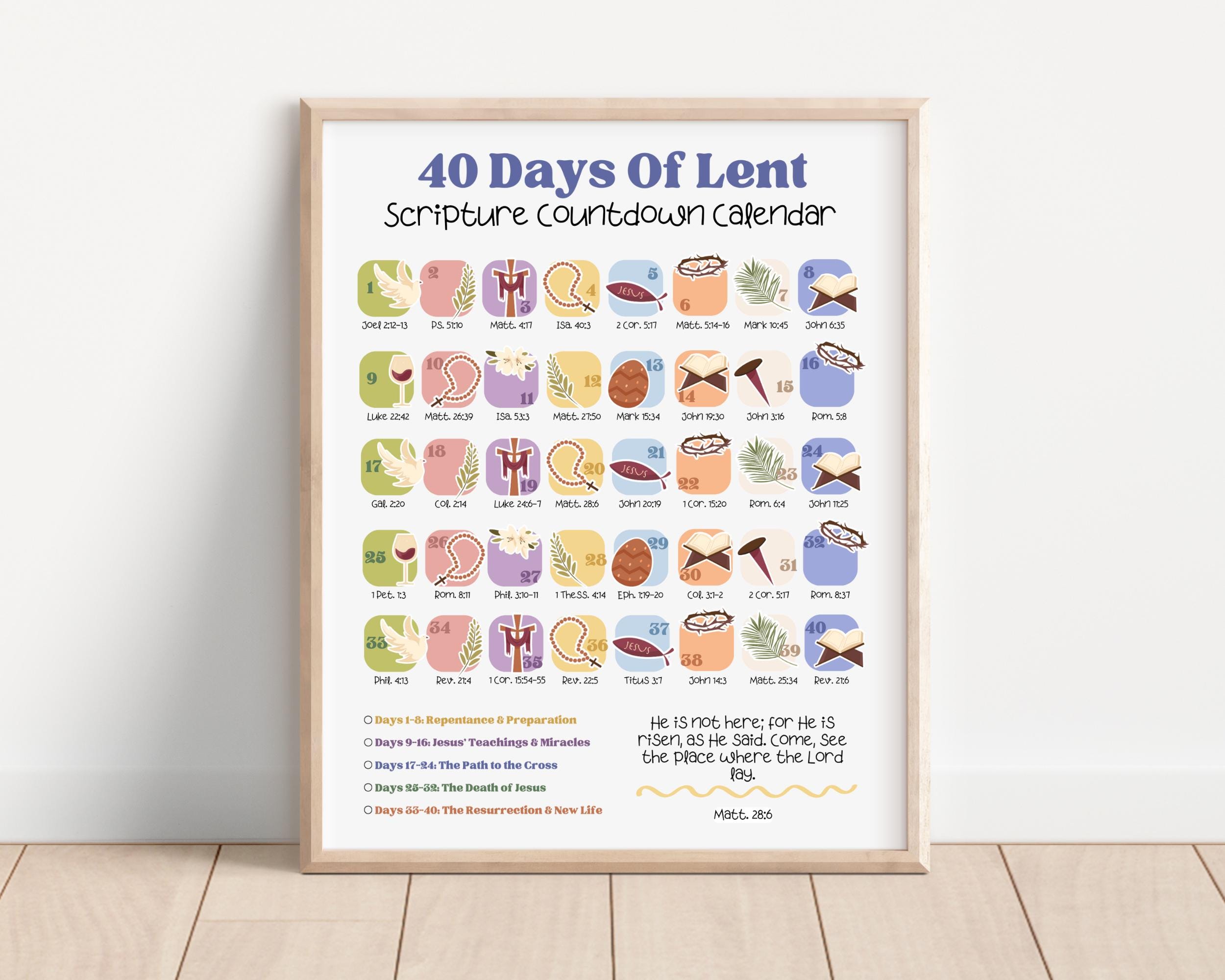 Lent Scripture Calendar Printable, Lent Countdown Calendar, Easter ...