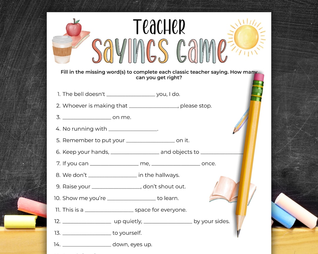 Teacher Sayings Game Printable, Back to School Activity, Teacher Staff ...