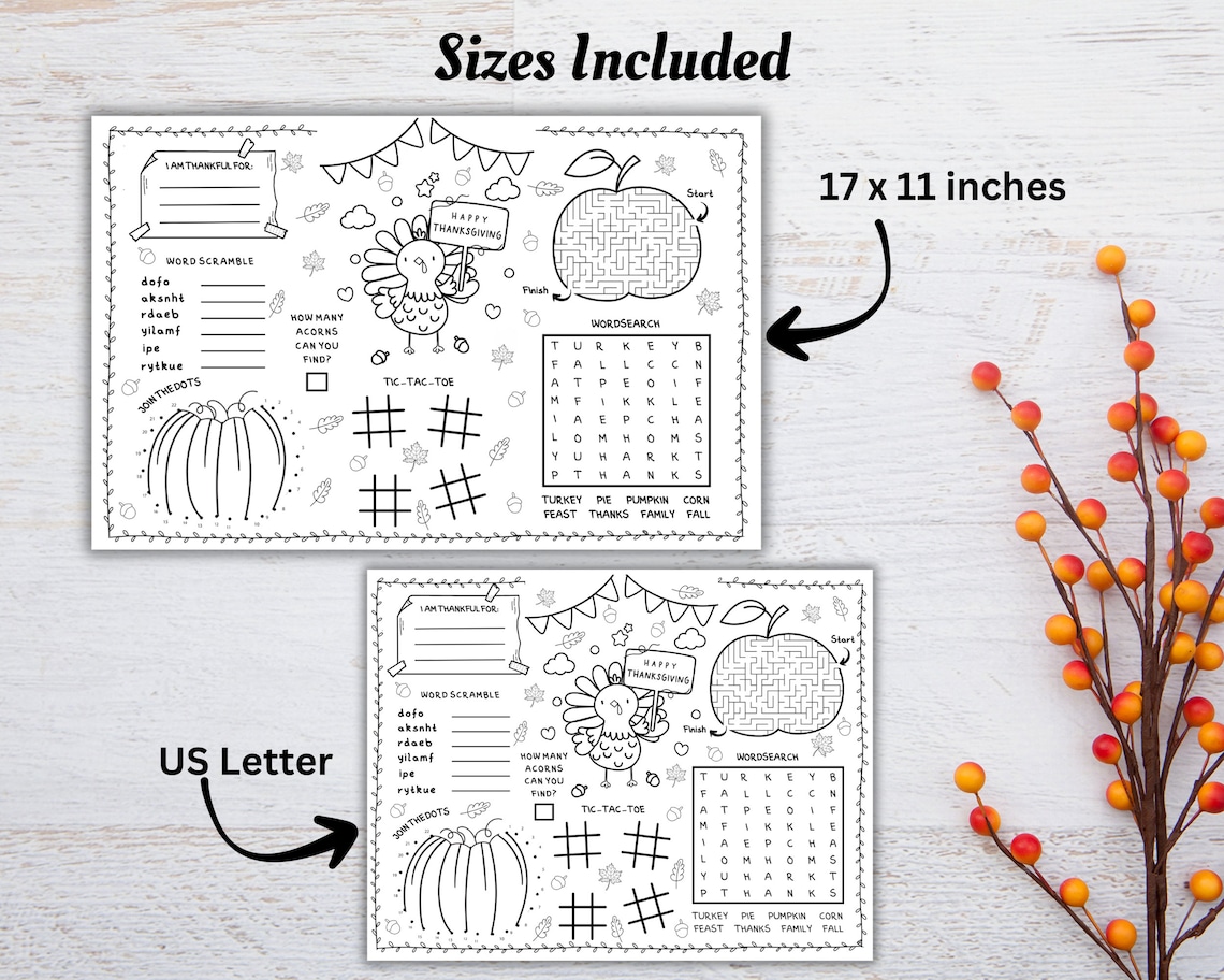 Printable Thanksgiving Activity Placemat, Coloring Page, Thankful ...