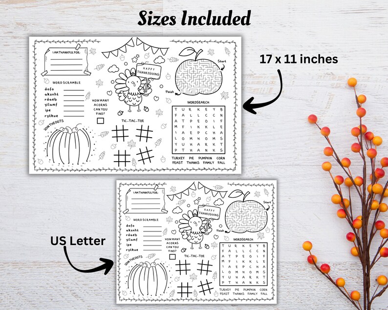 Printable Thanksgiving Activity Placemat, Coloring Page, Thankful ...