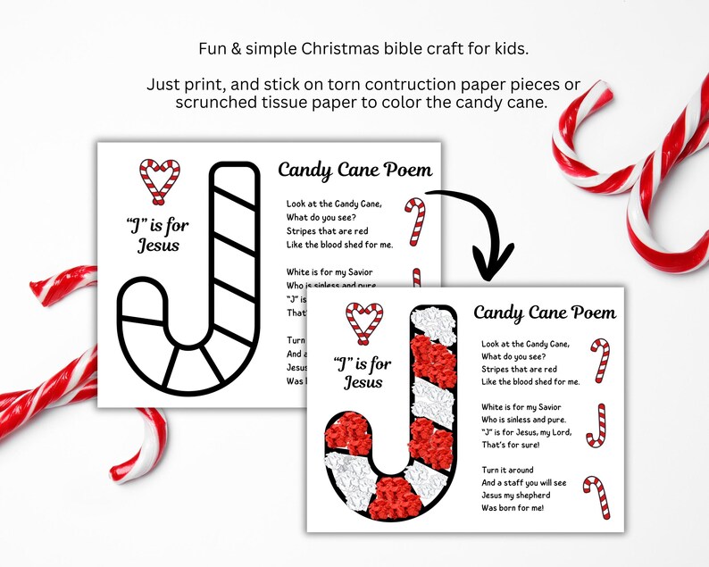 Candy Cane Tissue Paper Art, Christmas Torn Paper Craft for Kids ...