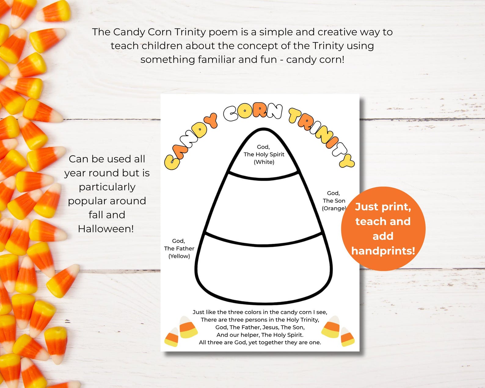 Candy Corn Trinity Handprint Art Printable, Candy Corn Trinity Poem ...