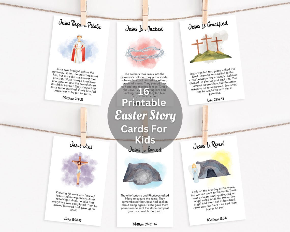 Holy Week Cards for Kids, Printable Easter Story Bible Verse Cards ...