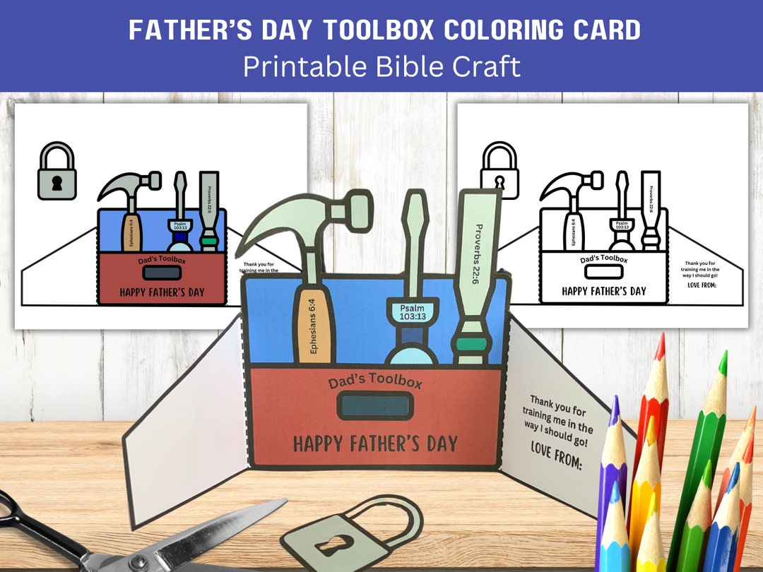 Father's Day Bible Craft, Printable Toolbox Coloring Card, Christian ...