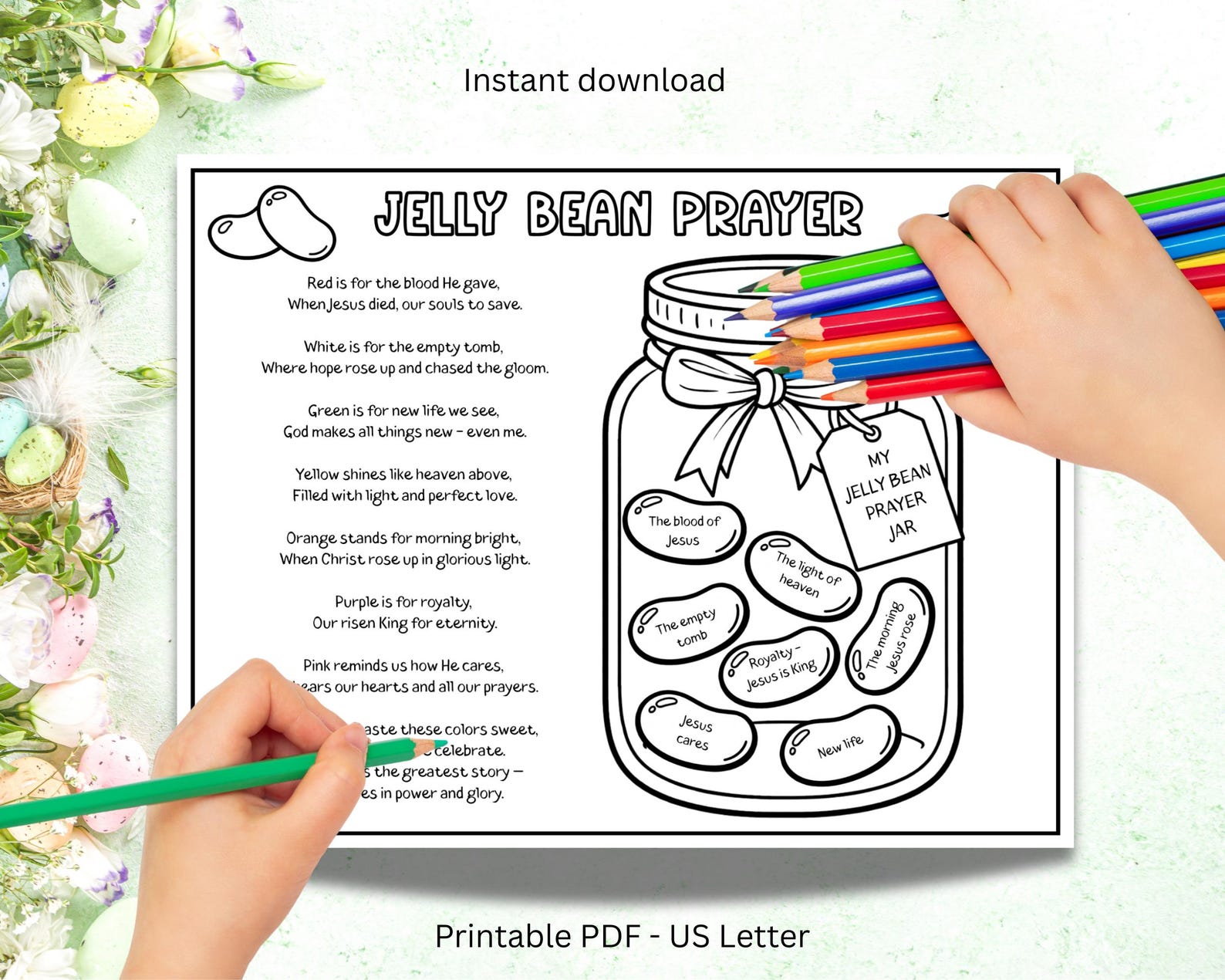 Jelly Bean Prayer Coloring Page Printable, Jelly Bean Poem, Christian ...