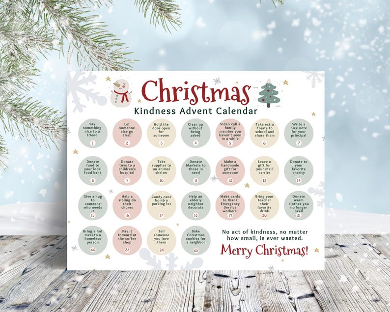 Christmas Kindness Advent Calendar for Kids, Acts of Kindness Christmas ...